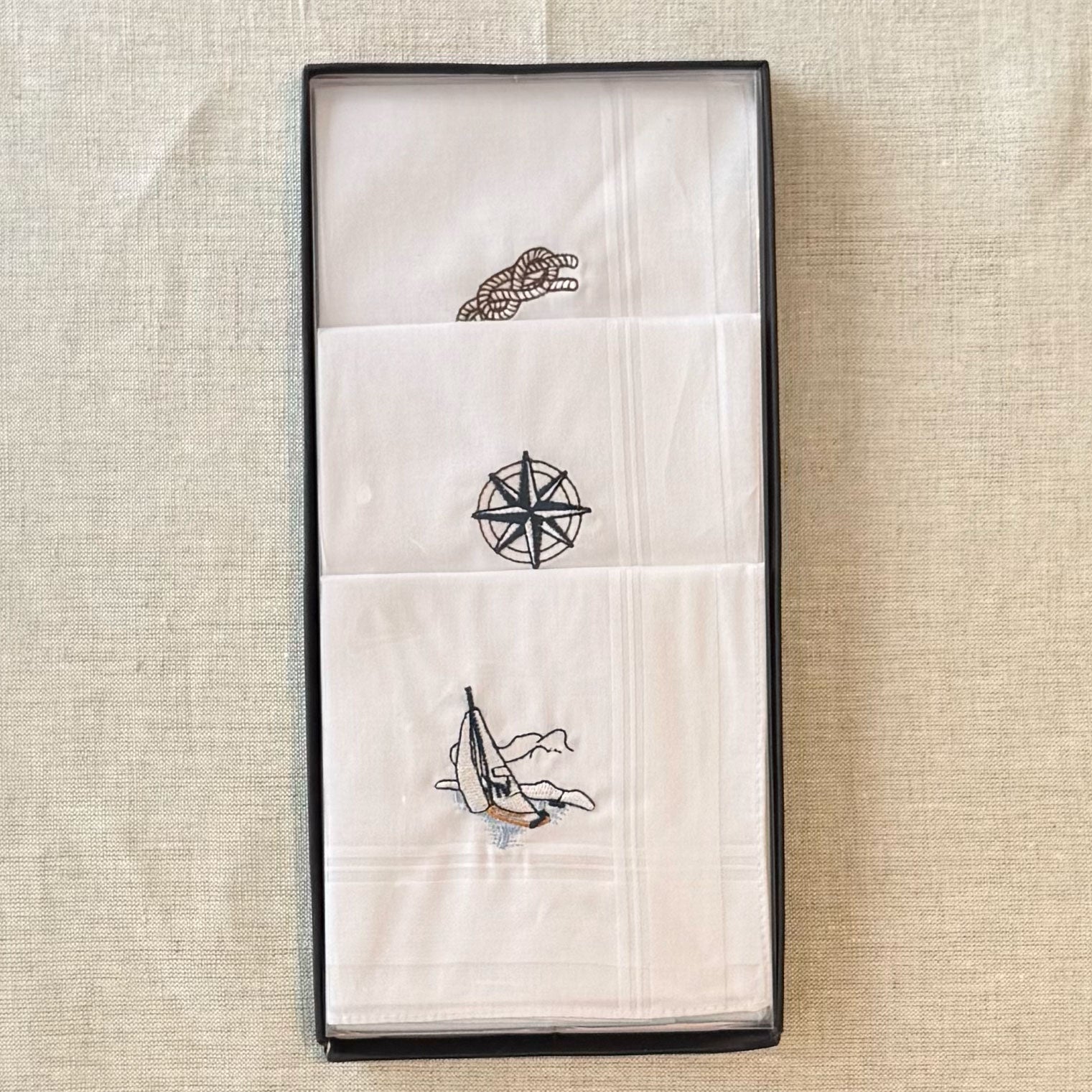 Handkerchief Men's - Box Set of Three, Embroidered with Sailing Motifs ...